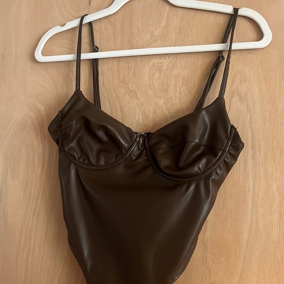 Edikted | Tops | High Cut Faux Leather Cupped Body Suit | Poshmark